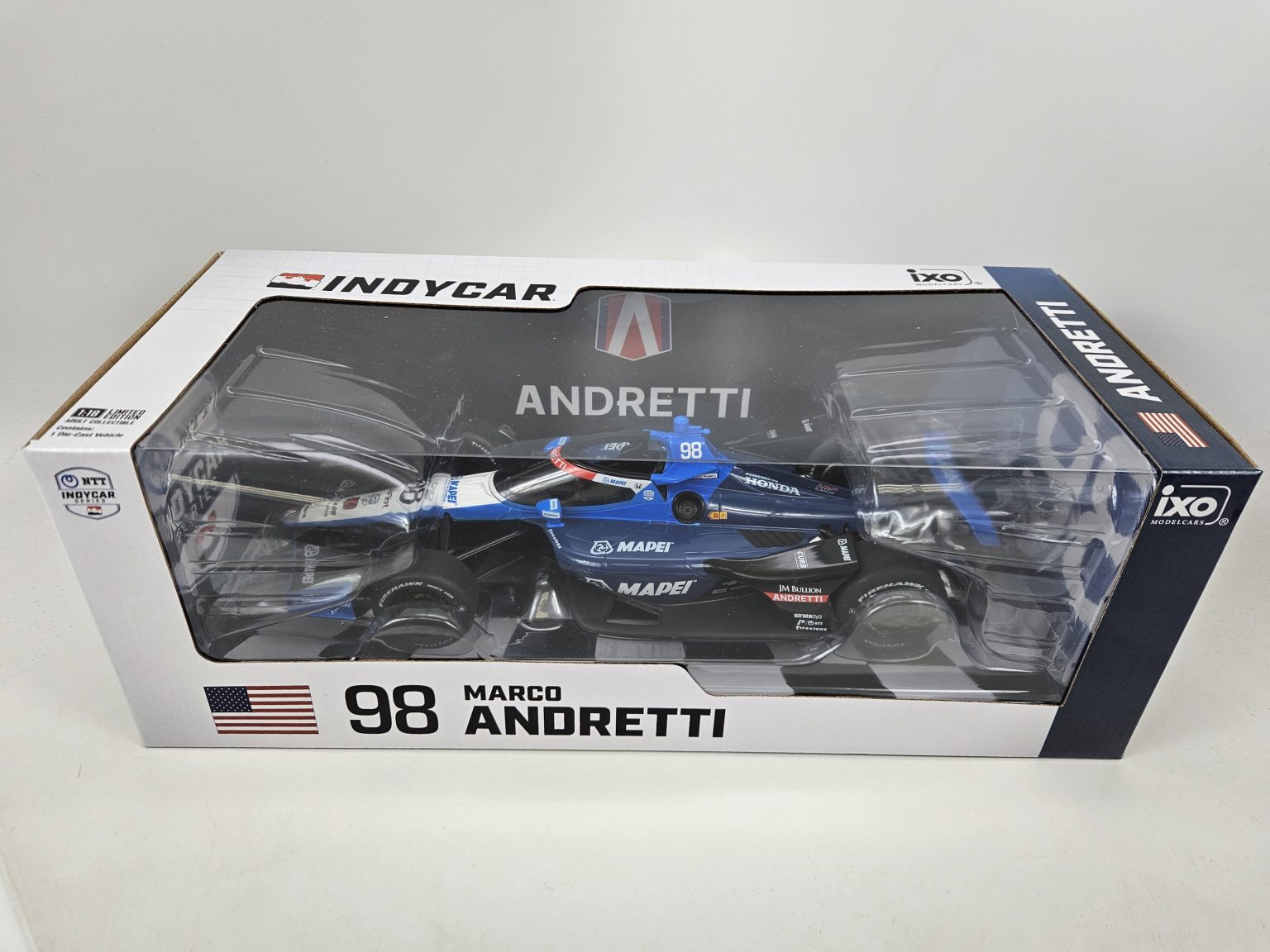 1:18 IXO 2025 Marco Andretti #98 Mapei Andretti Global Indycar Diecast ...